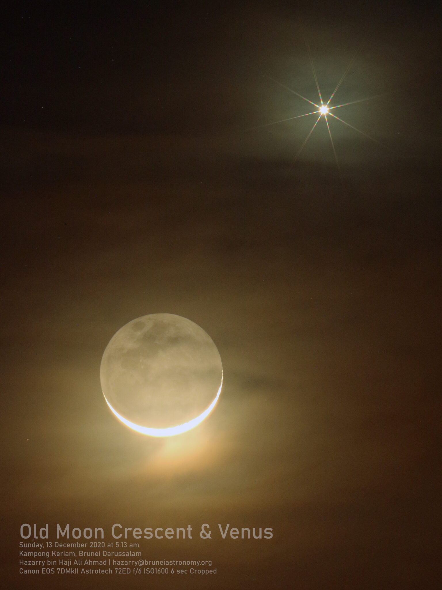 2020 Dec 13 Crescent Moon alongside Morning Star – BruneiAstronomy